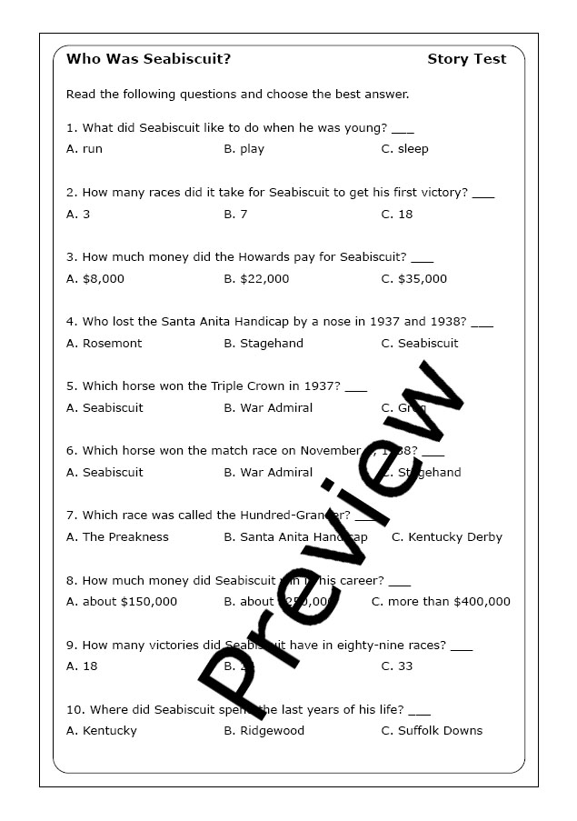 James Buckley Jr. "Who Was Seabiscuit?" worksheets | Made By Teachers