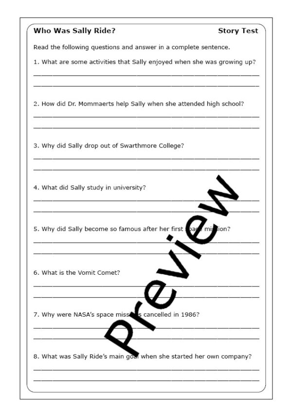 Megan Stine "Who Was Sally Ride?" worksheets - Made By Teachers