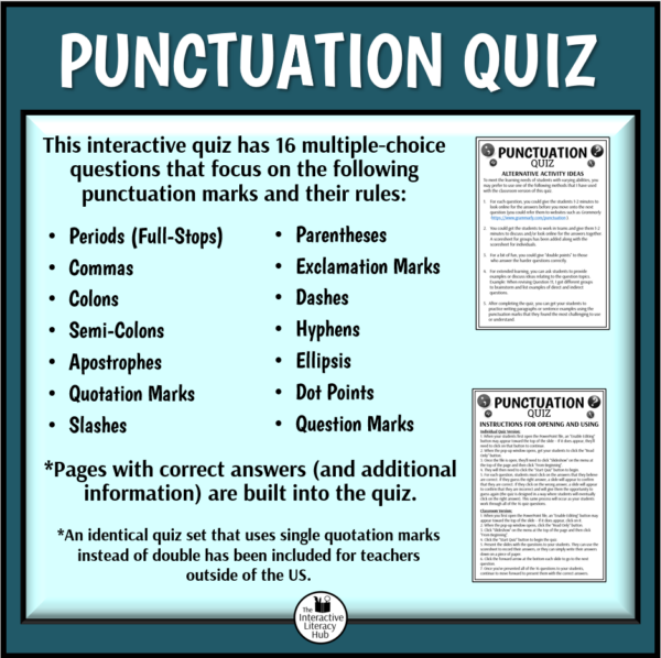 Punctuation Quiz - Interactive PowerPoint Quiz with Scoring Sheets ...