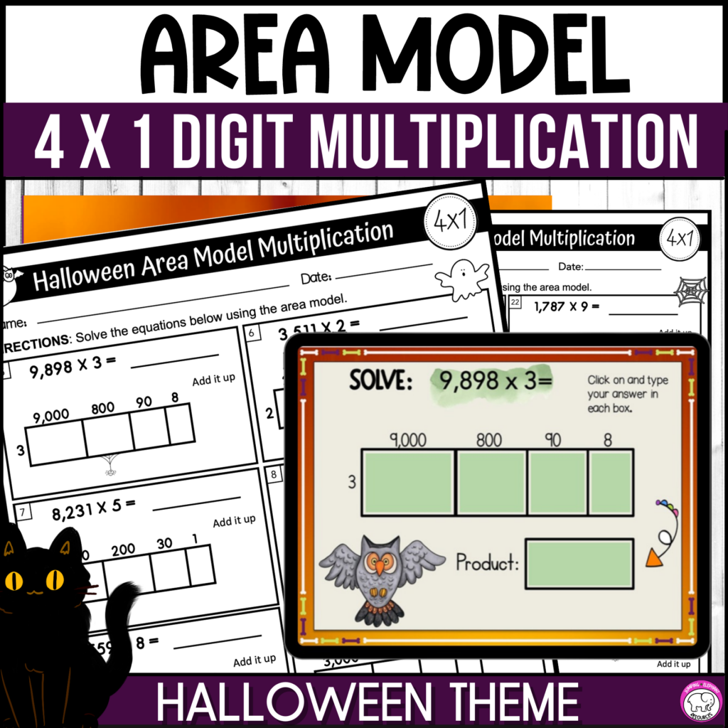 Halloween Area Model Multiplication Word Problems 3x1 and 4x1 Google ...