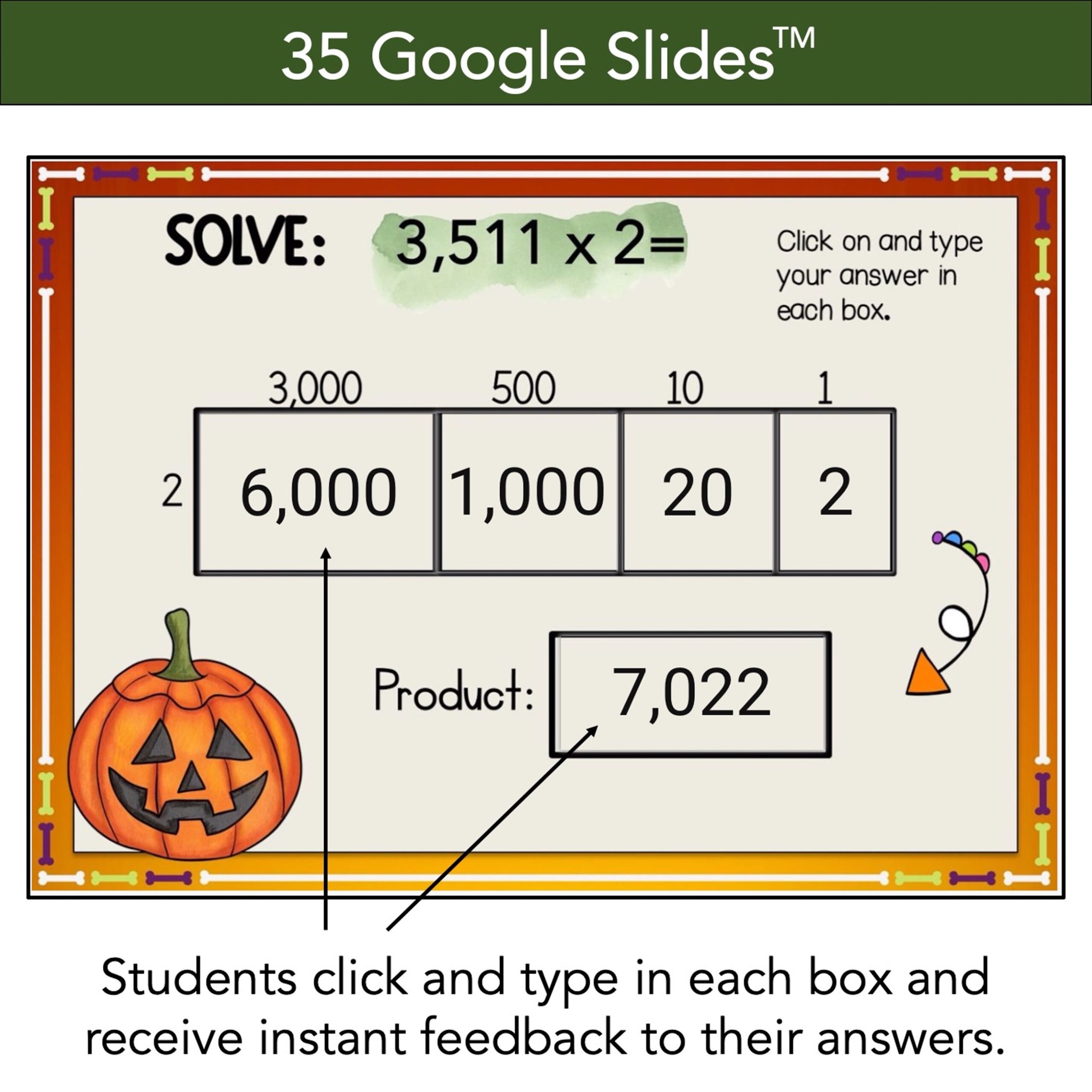 Halloween 4 Digit by 1 Digit Area Model Multiplication Google Slides ...