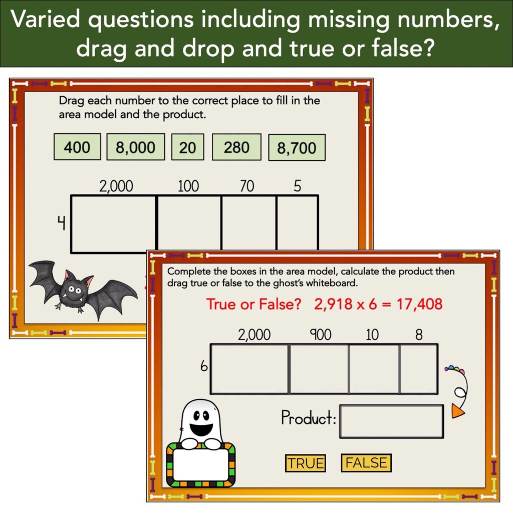 Halloween 4 Digit by 1 Digit Area Model Multiplication Google Slides ...