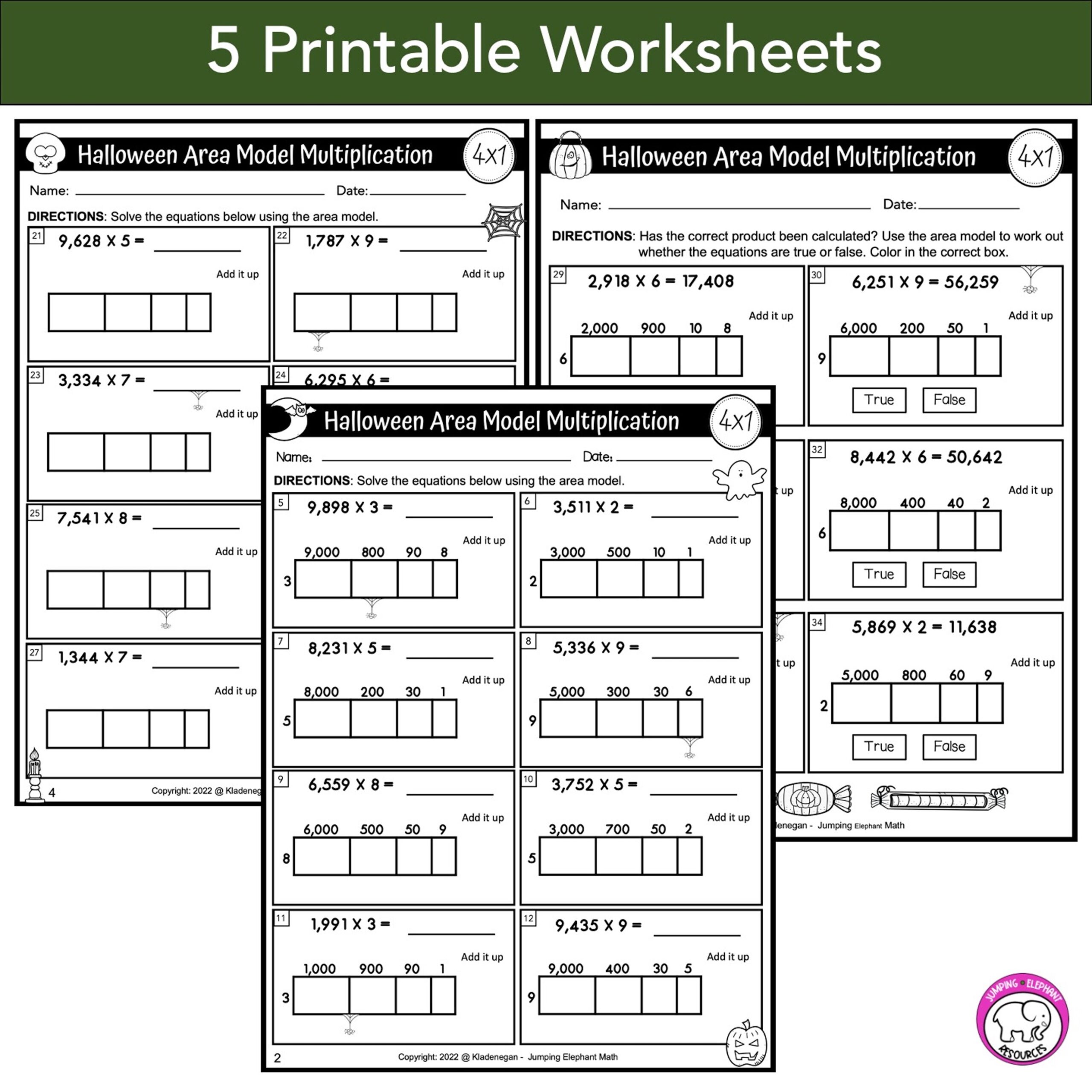 Halloween 4 Digit by 1 Digit Area Model Multiplication Google Slides ...