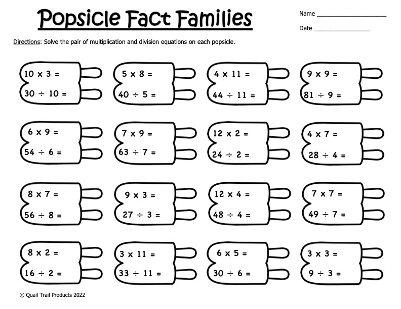 Popsicle Multiplication and Division Worksheets | Made By Teachers
