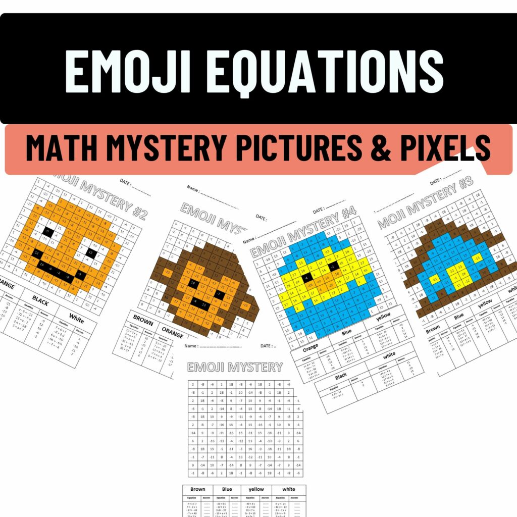 Equations Math Mystery Picture Digital Pixel Art Activity - Emoji ...