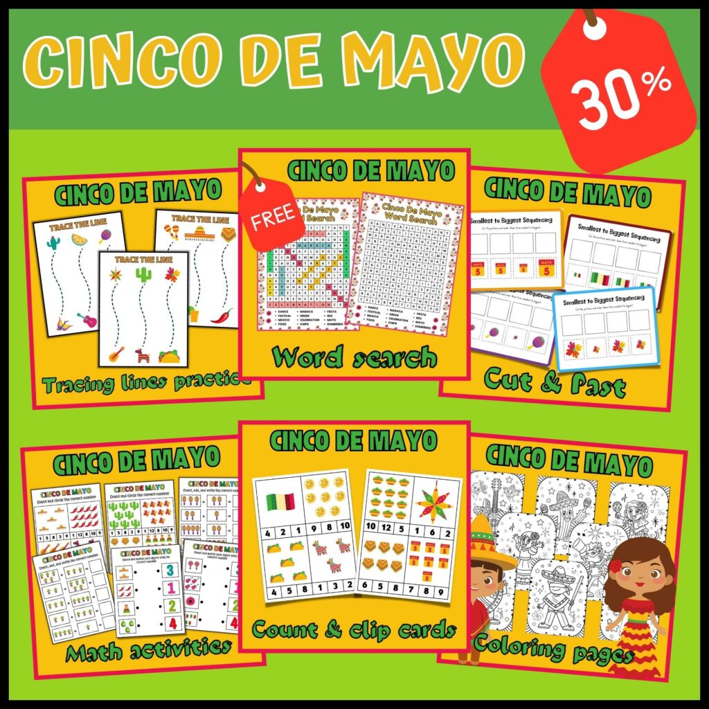 Cinco de Mayo BUNDLE | Coloring pages | word Search | Math Activities ...