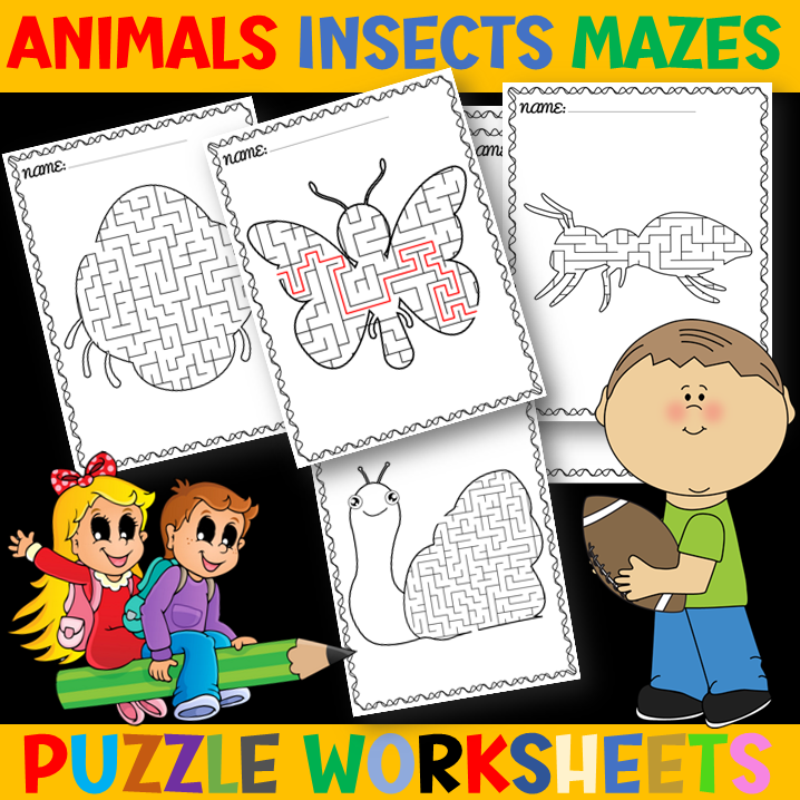 Animals & Insects Mazes Puzzle for Kids, Worksheets and Teaching ...