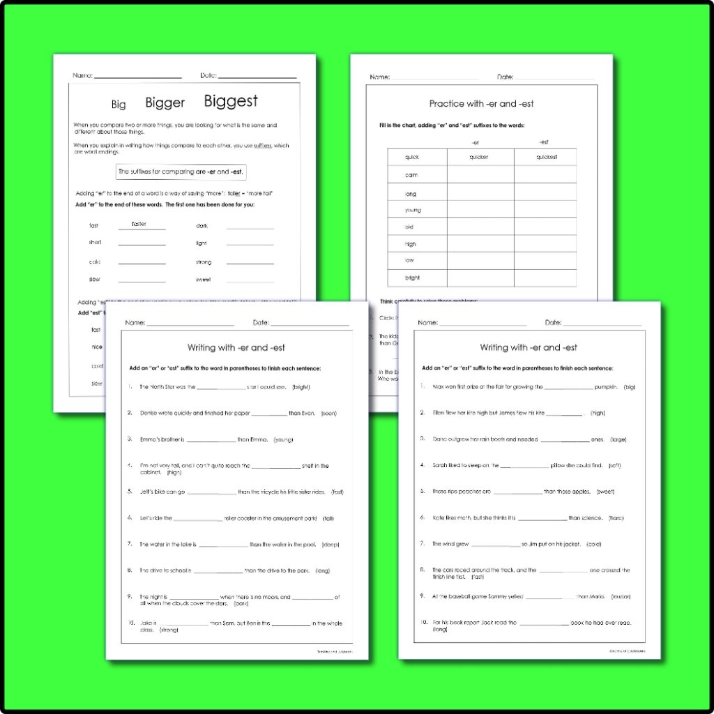 Comparative and Superlative BUNDLE : -er, -est, more, most - Grades 3-4 ...