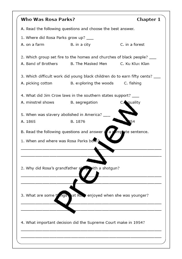 Yona Zeldis McDonough "Who Was Rosa Parks?" worksheets | Made By Teachers