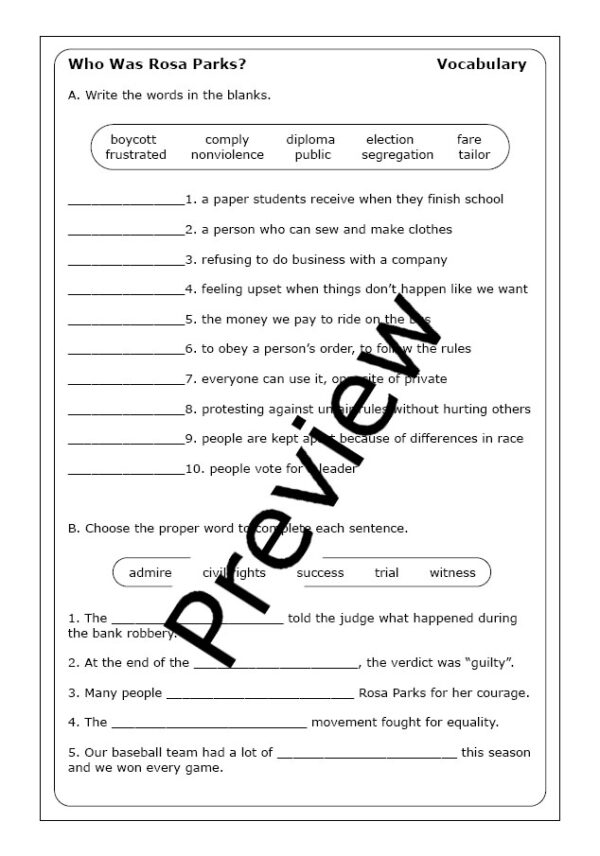 Yona Zeldis McDonough "Who Was Rosa Parks?" worksheets | Made By Teachers