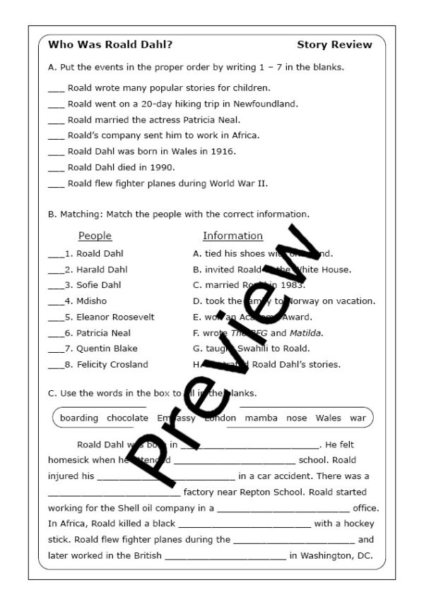True Kelley "Who Was Roald Dahl?" worksheets - Made By Teachers