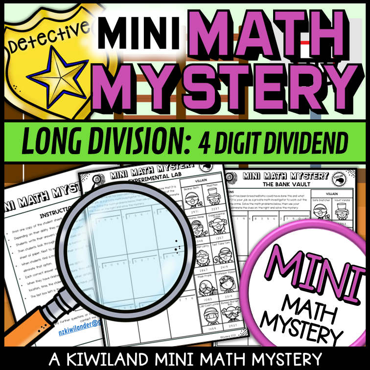 Long Division Mini Math Mystery Detective with 4 Digits and No ...