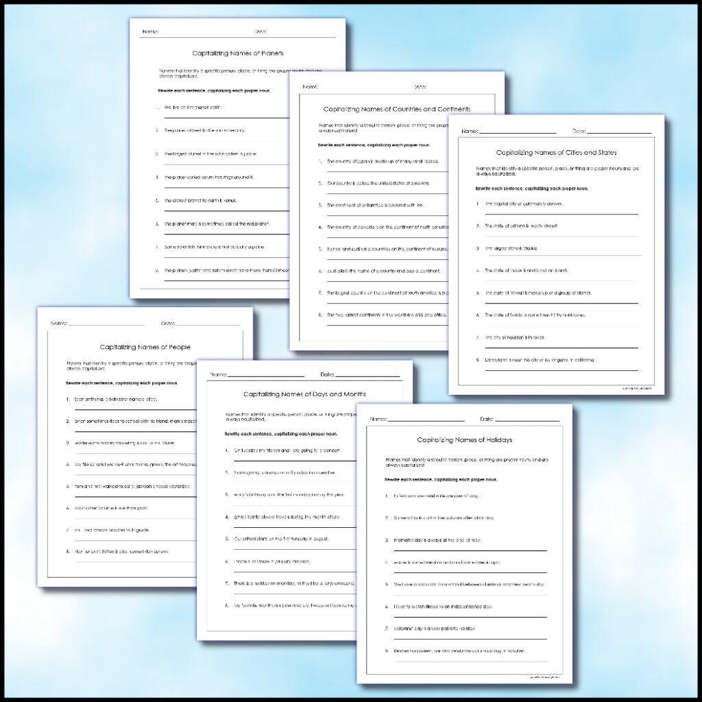 Things to Capitalize - Types of Proper Nouns - 6 worksheets - Grades 1 ...