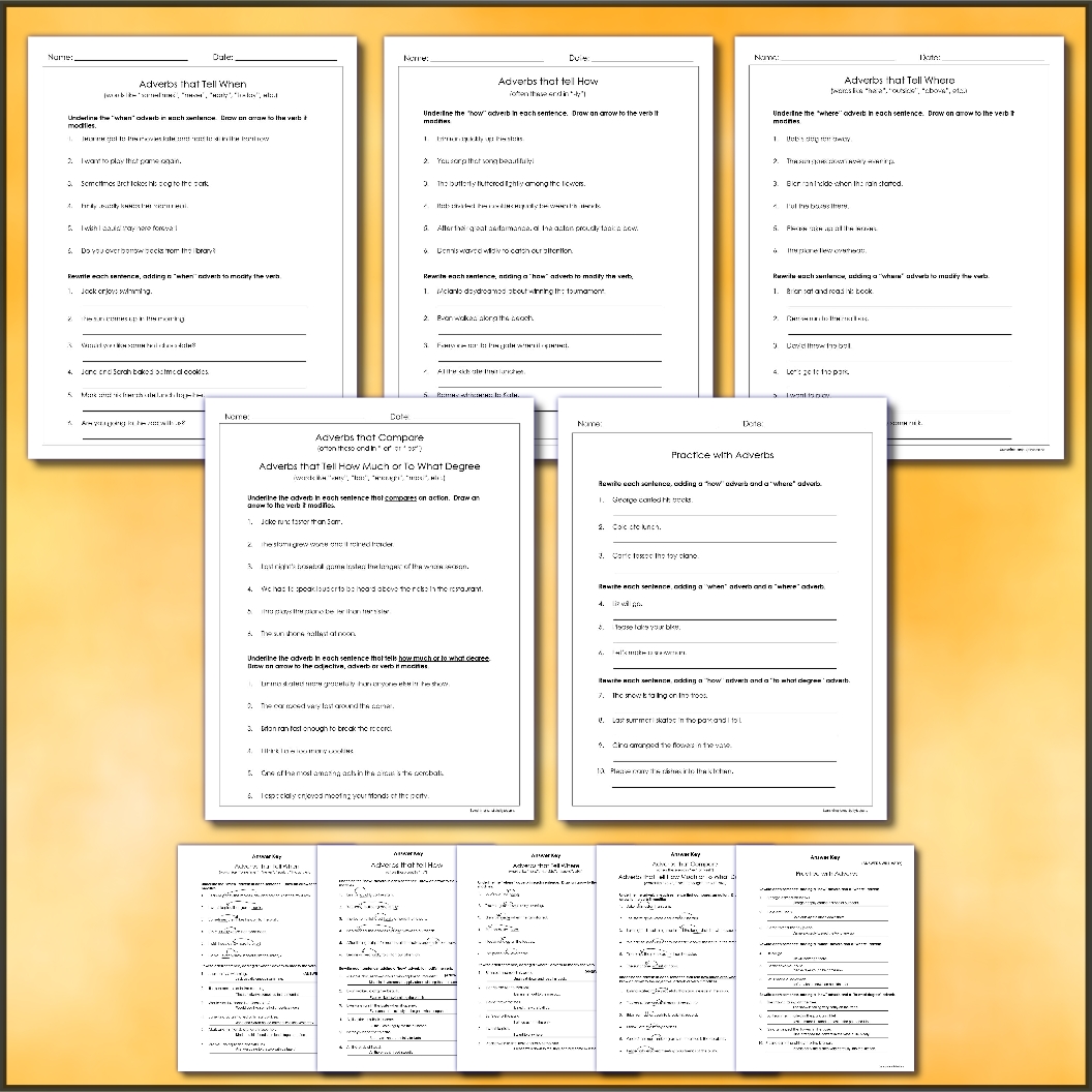 Types of Adverbs - Where-When-How.. - 5 practice worksheets - Grades 3 ...