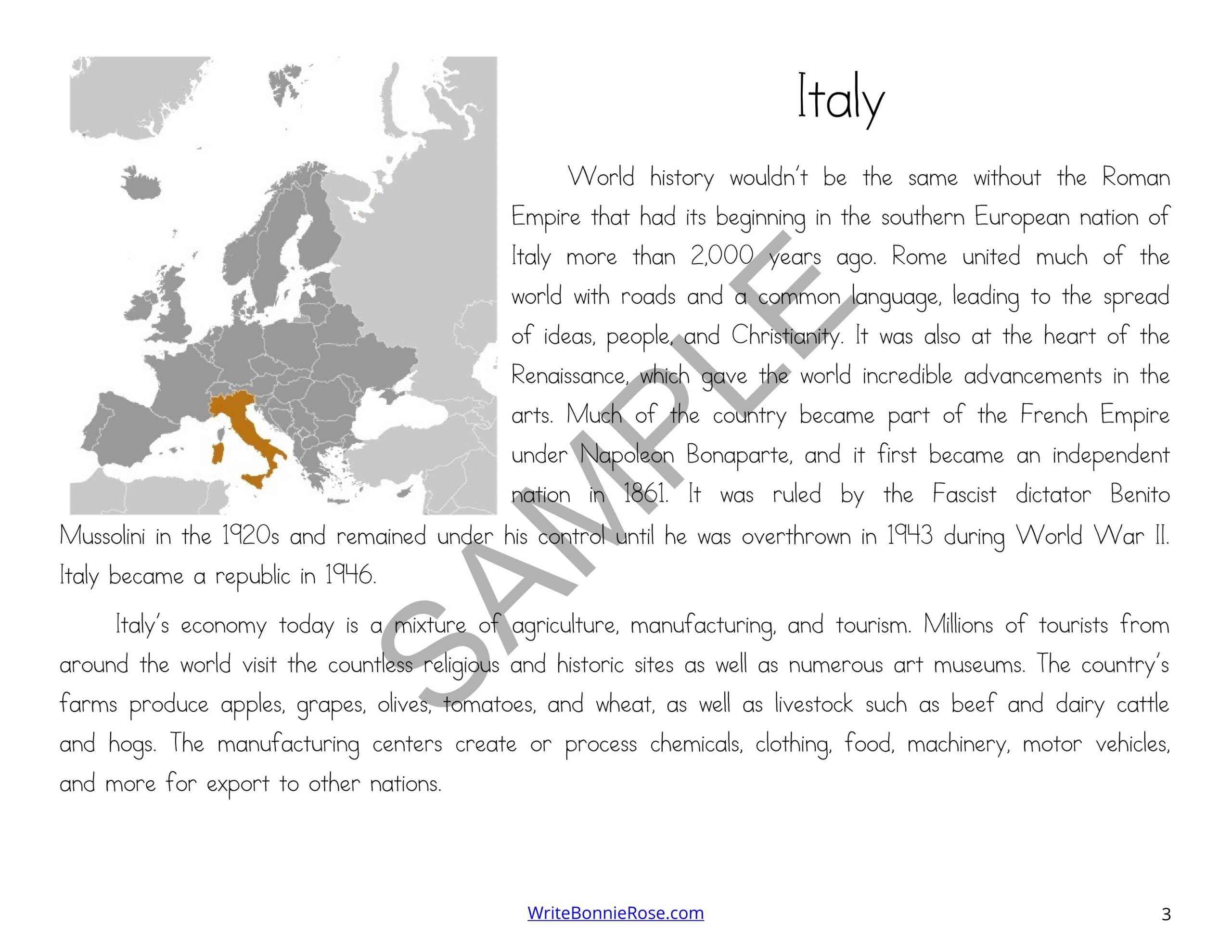 My Book About Italy with Cursive Copywork | Made By Teachers