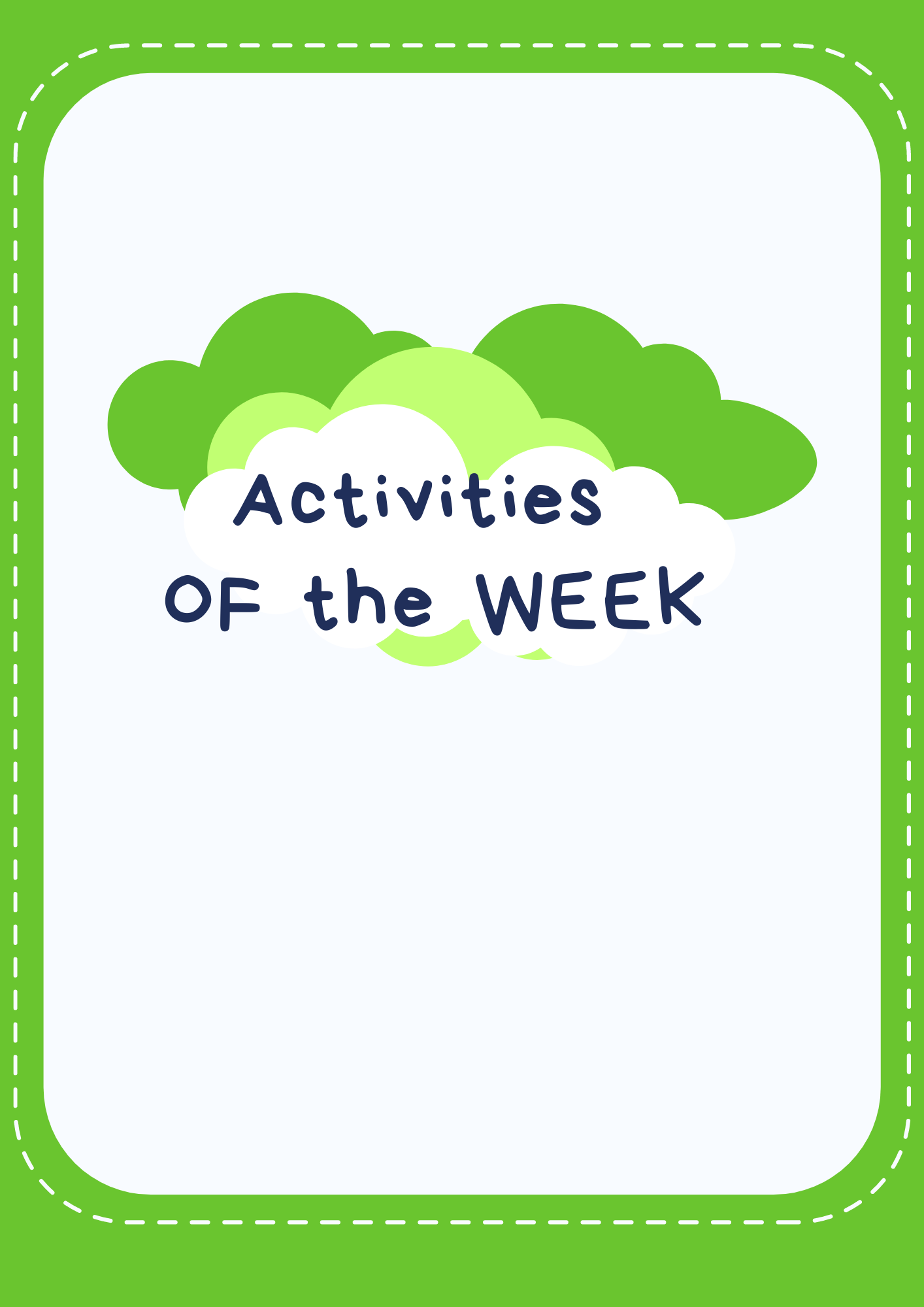 Activities of the week Blue Green Orange PNG PDFs | Made By Teachers