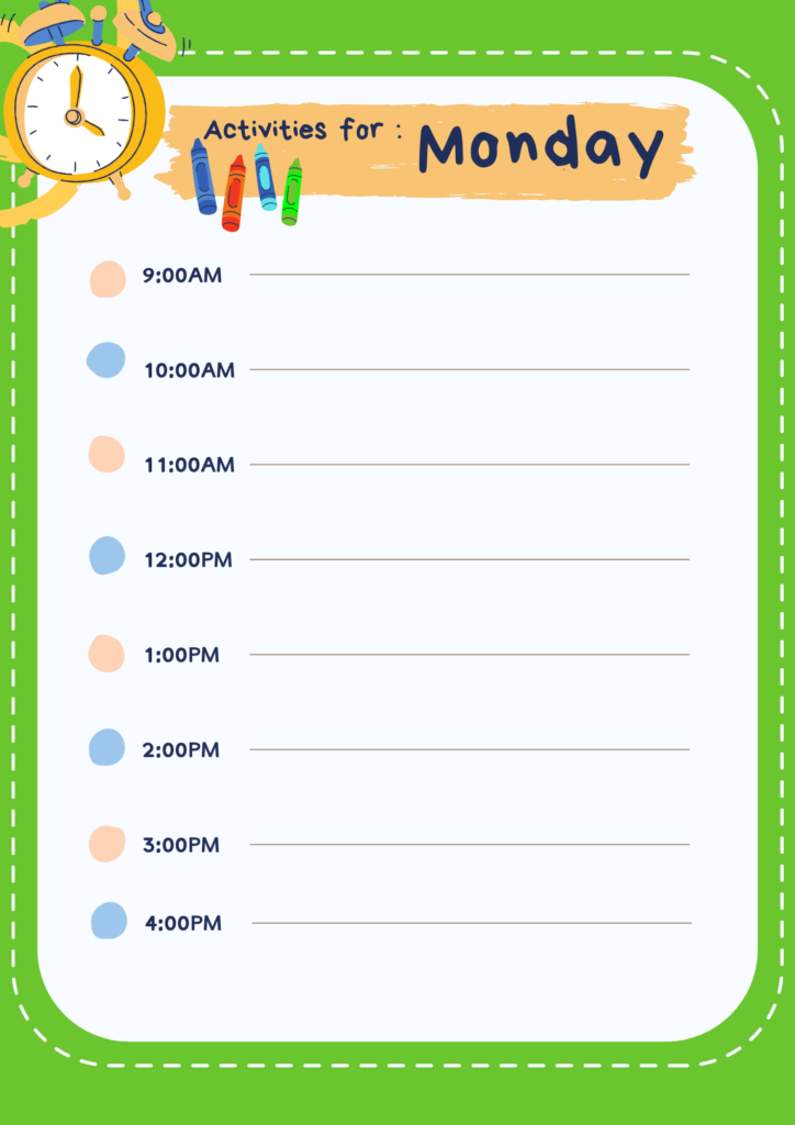 Activities of the week Blue Green Orange PNG PDFs | Made By Teachers