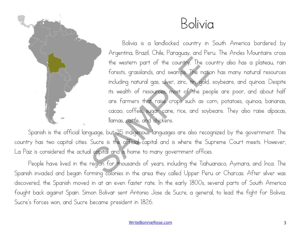 My Book About Bolivia with Cursive Copywork | Made By Teachers