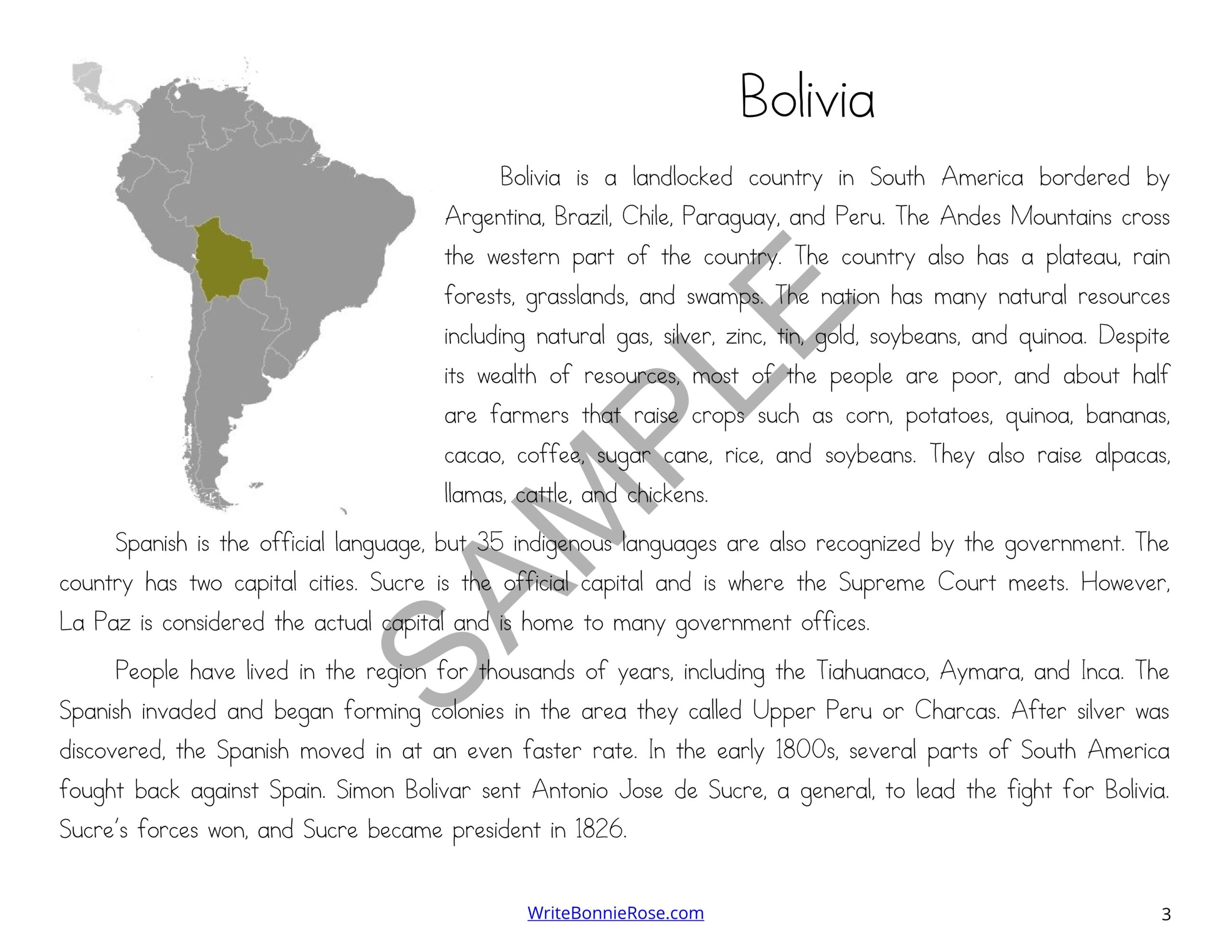 My Book About Bolivia with Cursive Copywork | Made By Teachers