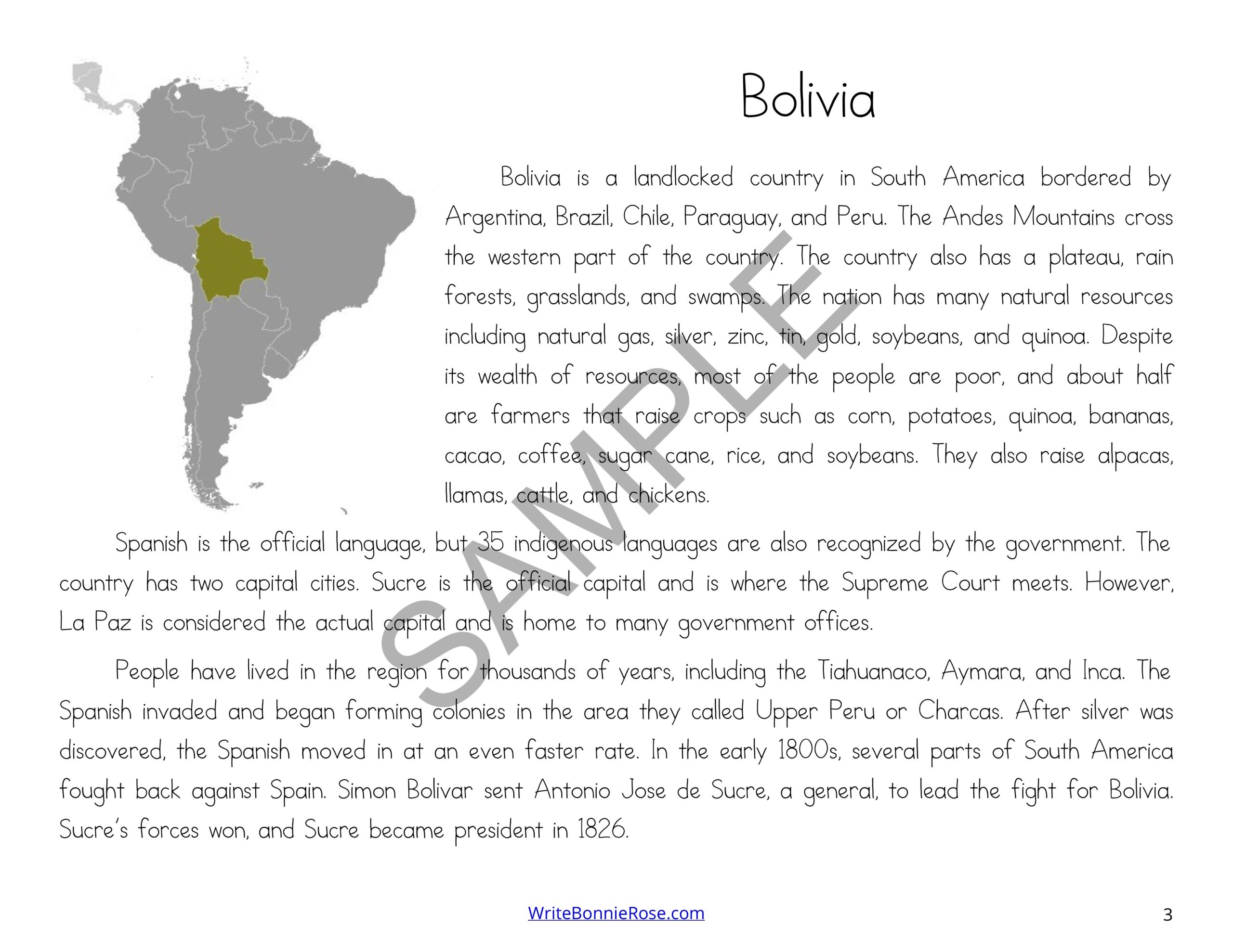 My Book About Bolivia with Print Copywork | Made By Teachers