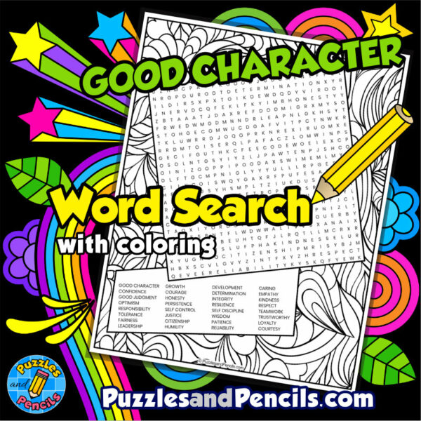 Good Character Word Search Puzzle with Coloring | Character Education ...