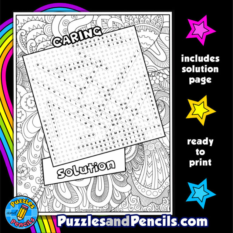 Caring Word Search Puzzle with Coloring | Character Education ...