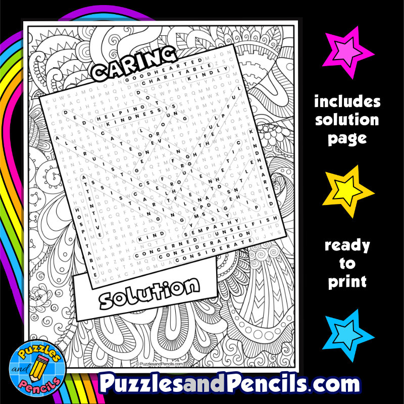 Caring Word Search Puzzle with Coloring | Character Education ...