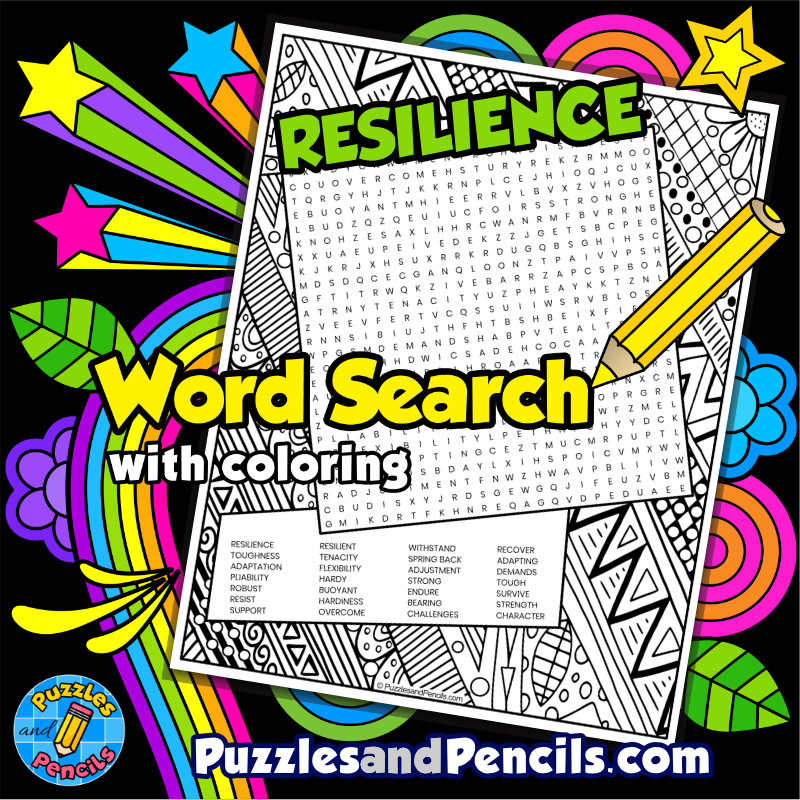 Resilience Word Search Puzzle with Coloring | Character Education ...