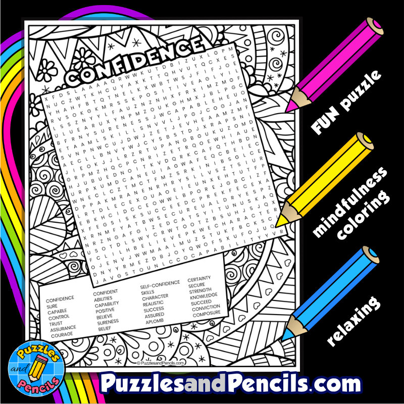Confidence Word Search Puzzle with Coloring | Character Education ...