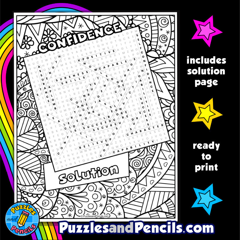 Confidence Word Search Puzzle with Coloring | Character Education ...