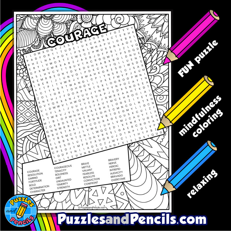 Courage Word Search Puzzle with Coloring | Character Education ...