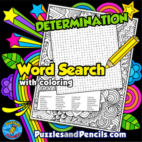 Determination Word Search Puzzle with Coloring | Character Education ...
