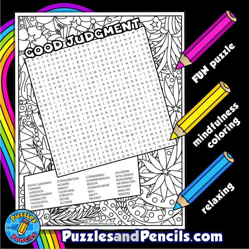 Good Judgment Word Search Puzzle with Coloring | Character Education ...