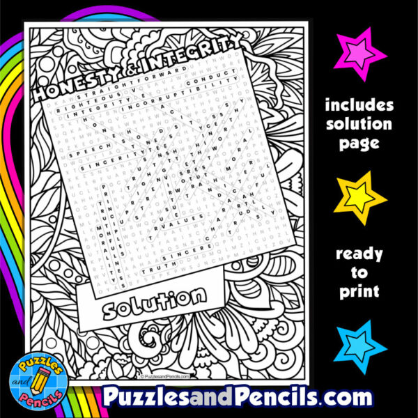 Honesty & Integrity Word Search Puzzle with Coloring | Character ...