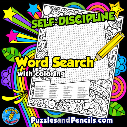 Self-Discipline Word Search Puzzle with Coloring | Character Education ...