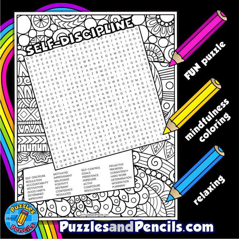 Self-Discipline Word Search Puzzle with Coloring | Character Education ...