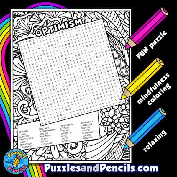 Optimism Word Search Puzzle with Coloring | Character Education ...