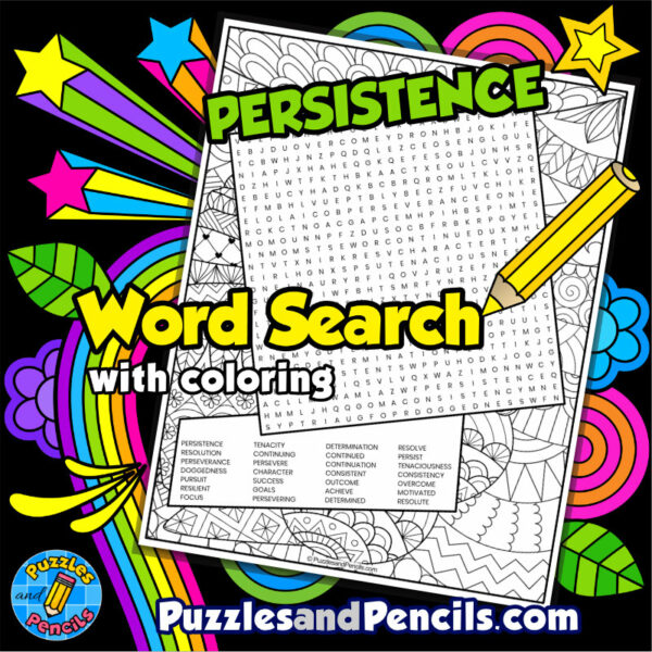 Persistence Word Search Puzzle with Coloring | Character Education ...