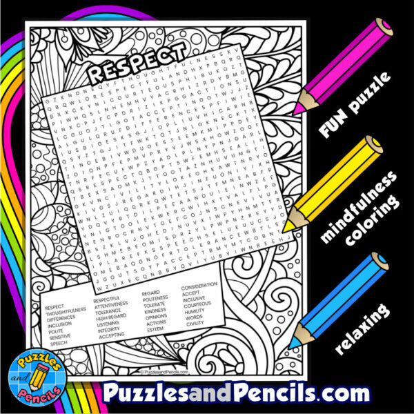Respect Word Search Puzzle with Coloring | Character Education ...