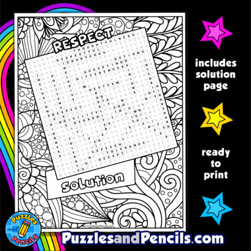 Respect Word Search Puzzle with Coloring | Character Education ...