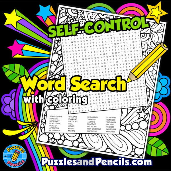 Self-Control Word Search Puzzle with Coloring | Character Education ...