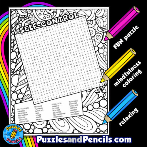 Self-Control Word Search Puzzle with Coloring | Character Education ...