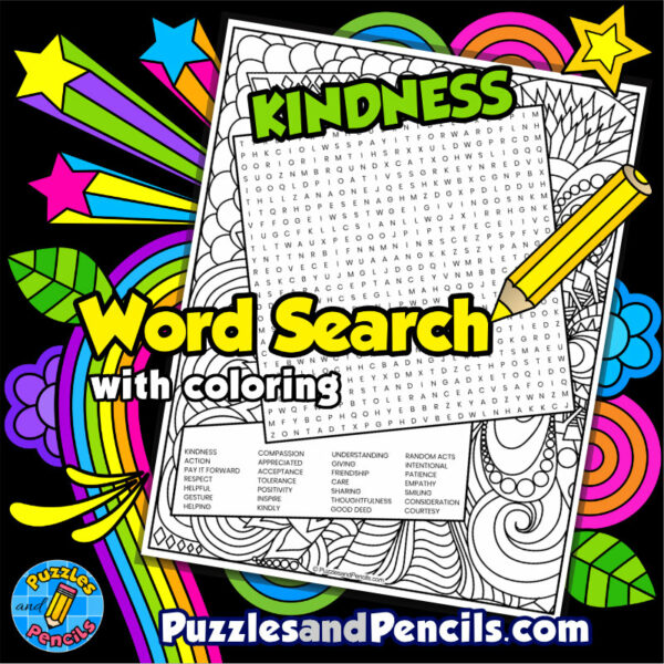 Kindness Word Search Puzzle with Coloring | Character Education ...