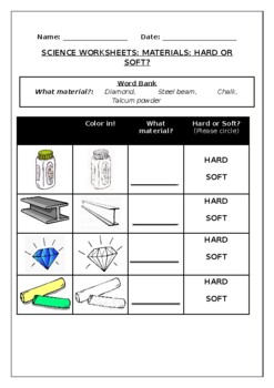 Science worksheets: Materials: Hard or Soft? | Made By Teachers