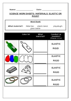 Science worksheets: Materials: Elastic or Rigid? | Made By Teachers