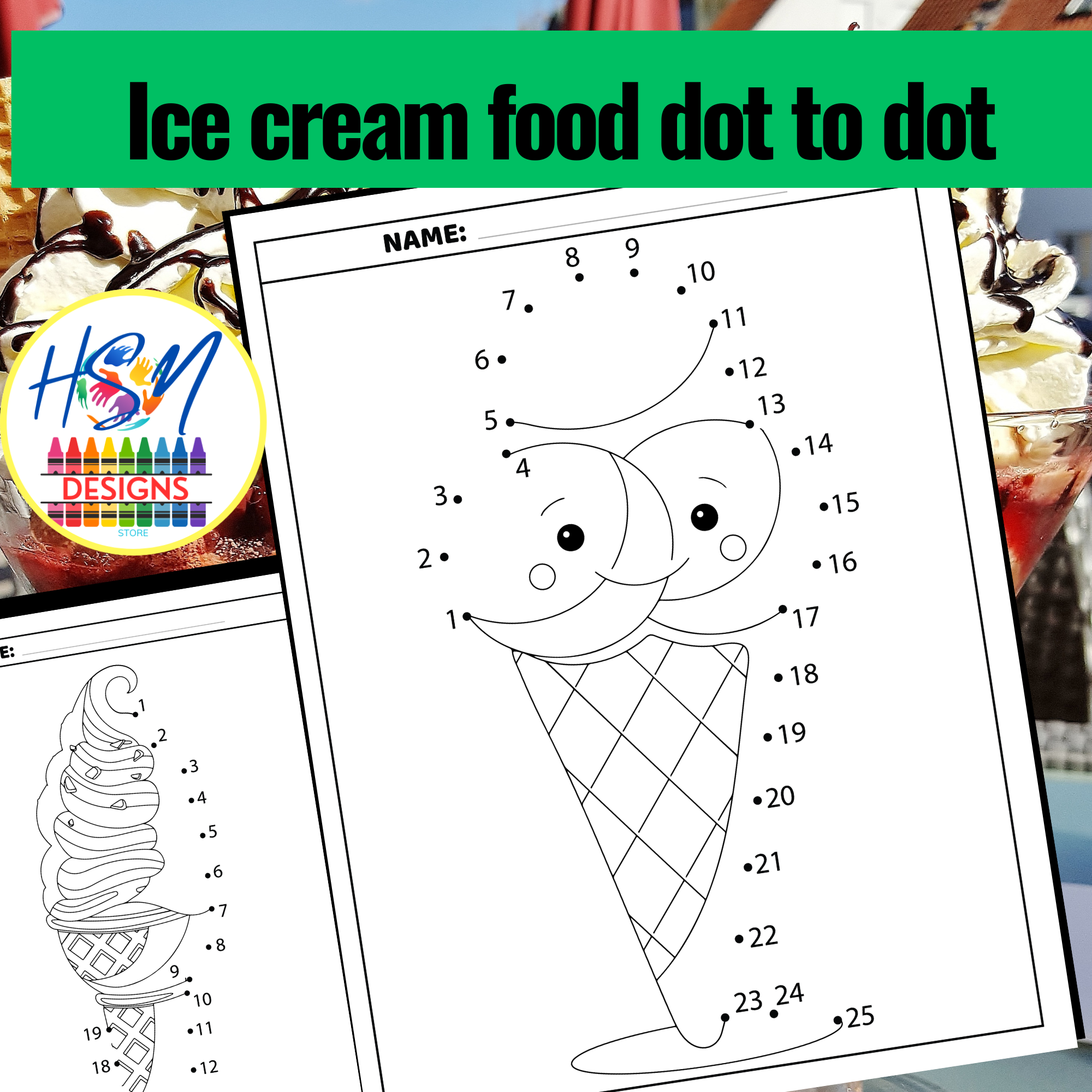 Ice cream food dot to dot, Summer connect the dots worksheet, 20 pages ...