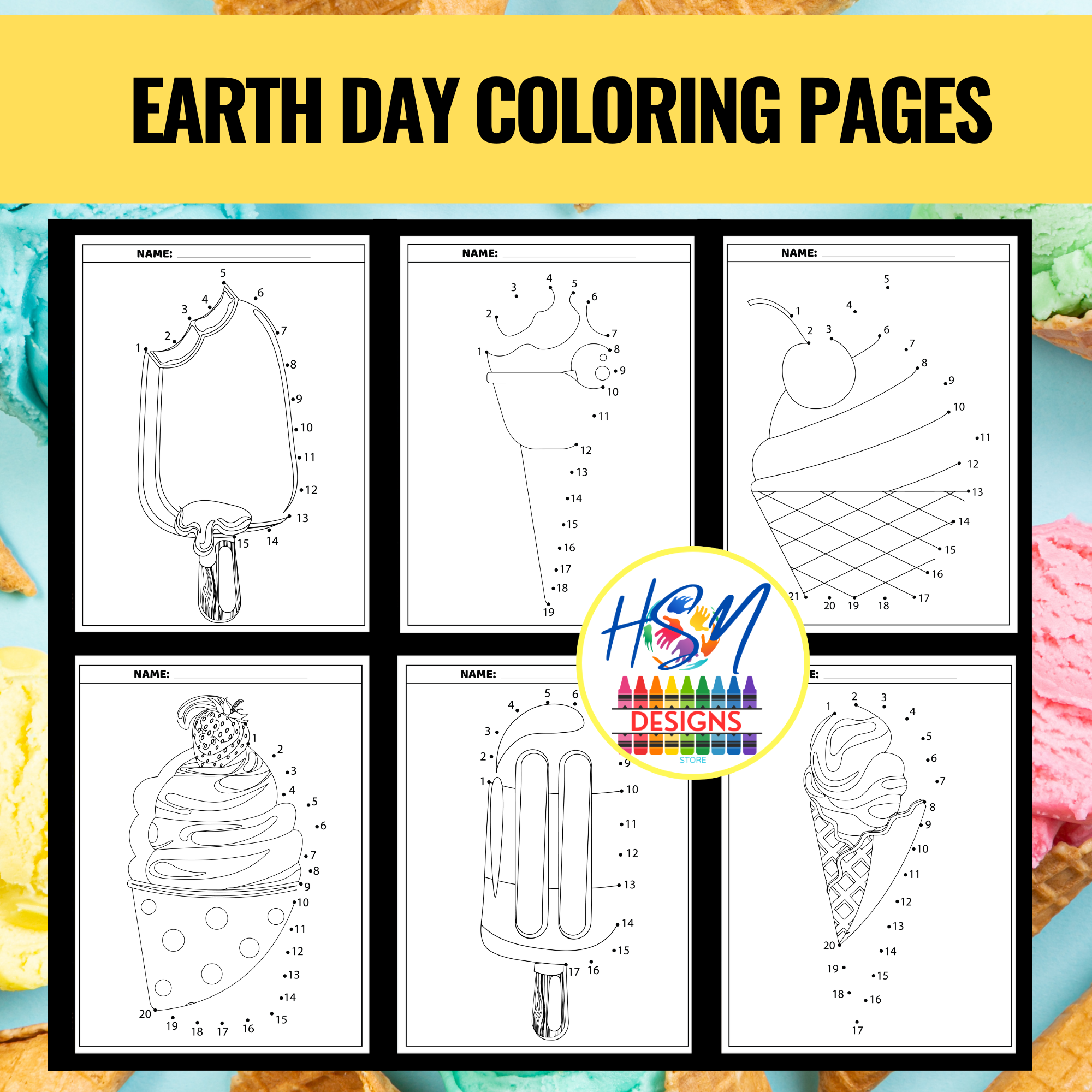 Ice cream food dot to dot, Summer connect the dots worksheet, 20 pages ...