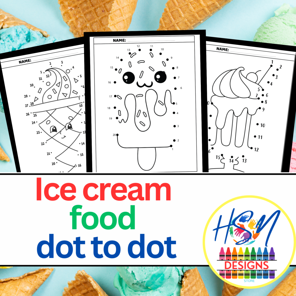 Ice cream food dot to dot, Summer connect the dots worksheet, 20 pages ...