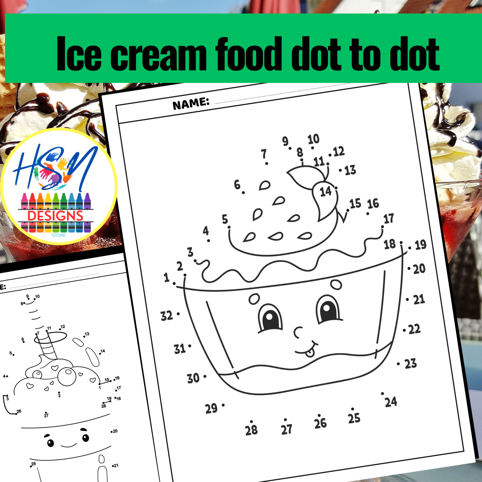 Ice cream food dot to dot, Summer connect the dots worksheet, 20 pages ...