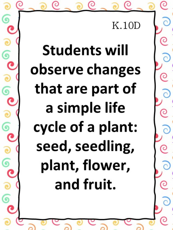 Kindergarten Science TEKS Learning Objective Cards/ Posters (3) Color ...